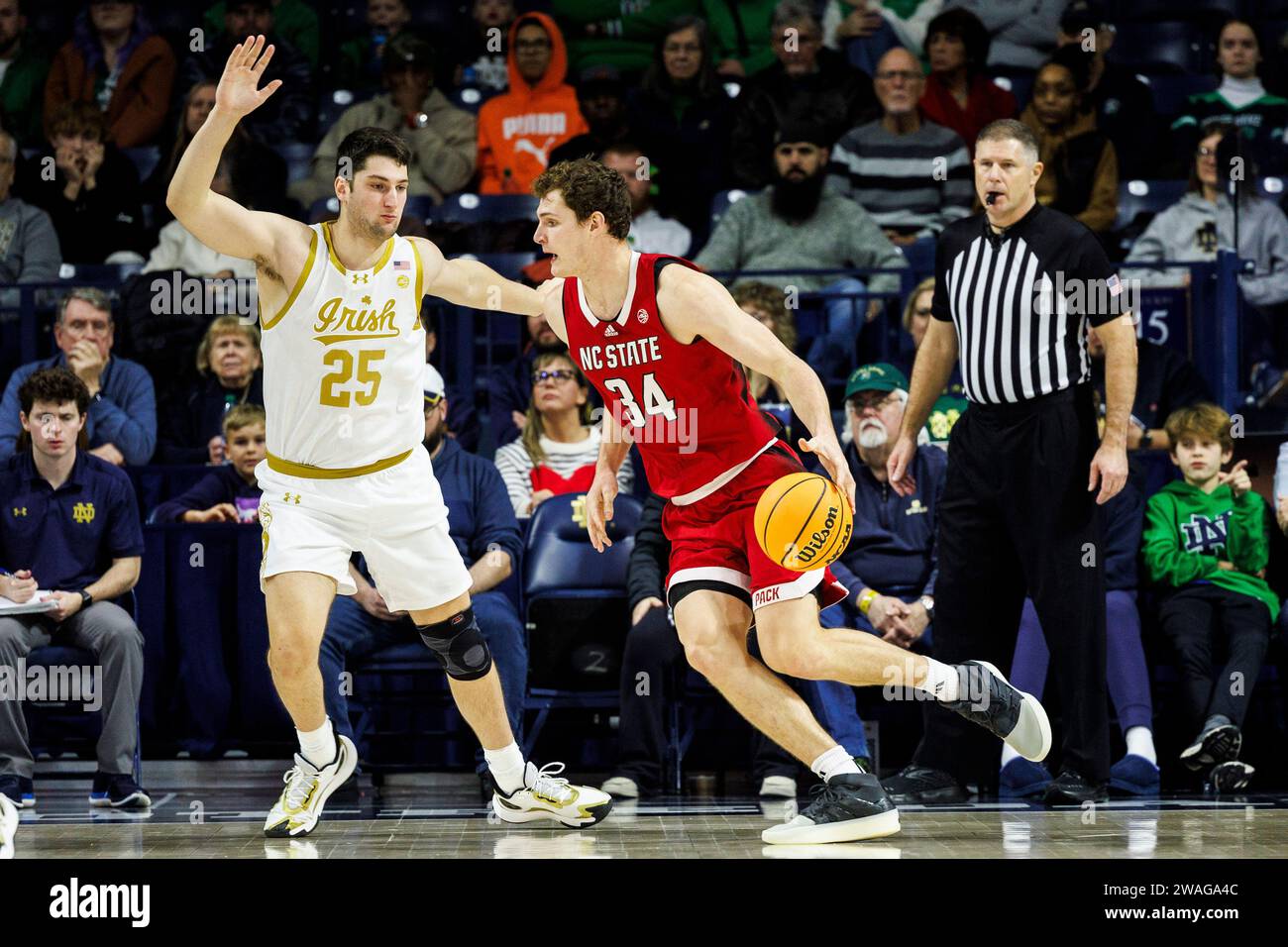 South Bend, Indiana, USA. 03rd Jan, 2024. North Carolina State forward ...