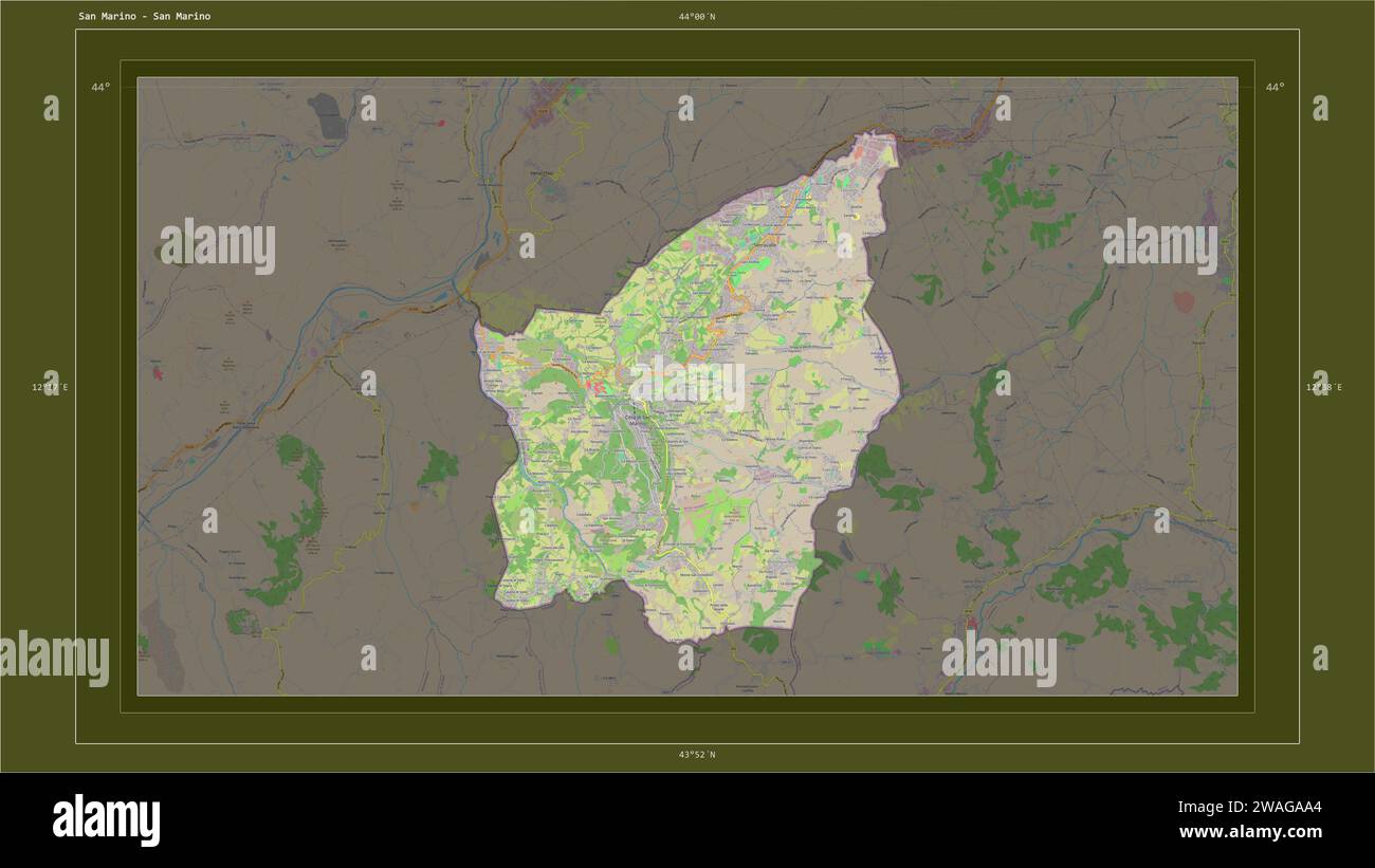 San Marino highlighted on a topographic, OSM standard style map map ...