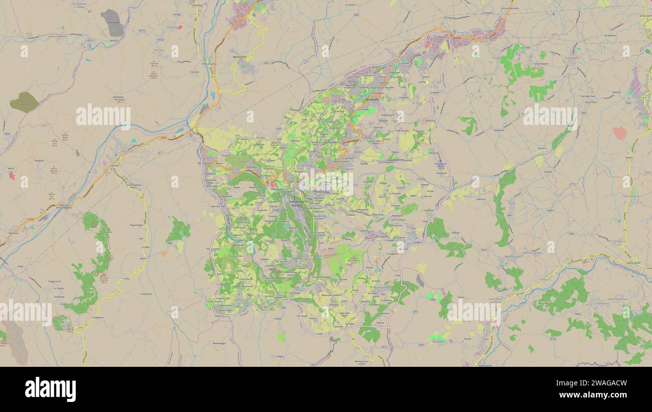 San Marino outlined on a topographic, OSM standard style map Stock ...