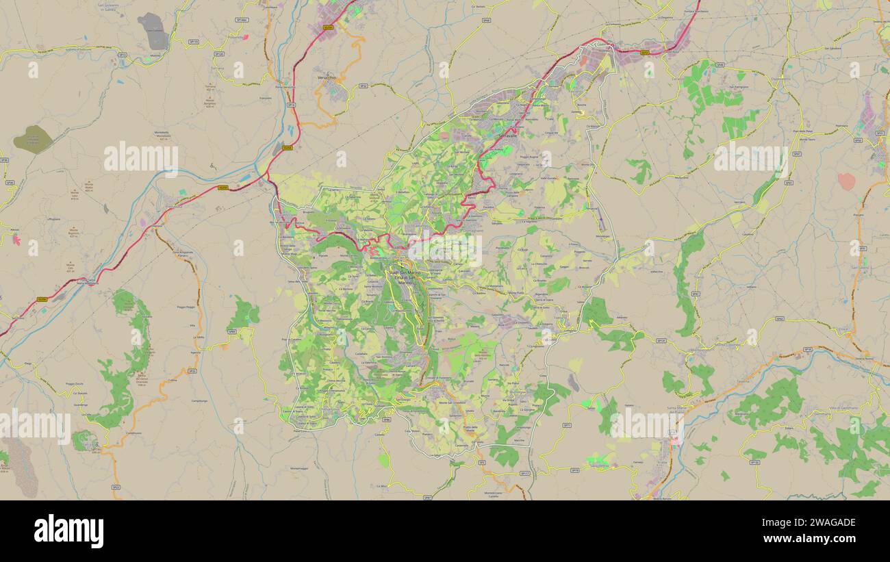 San Marino outlined on a topographic, OSM Germany style map Stock Photo - Alamy
