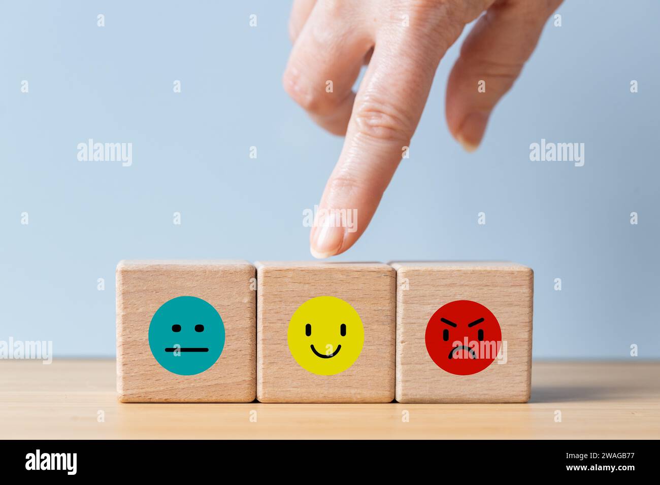 Happiness symbol, Positive mindset, joy index finger, next to wooden ...