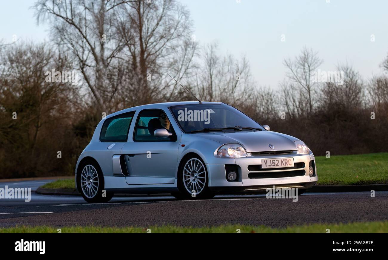 Stony Stratford,UK Jan 1st 2024. 2002 silver Renault Clio sport V6 car ...
