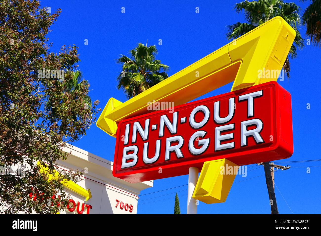 IN-N-OUT BURGER sign. American chain of Fast Food Restaurants with ...