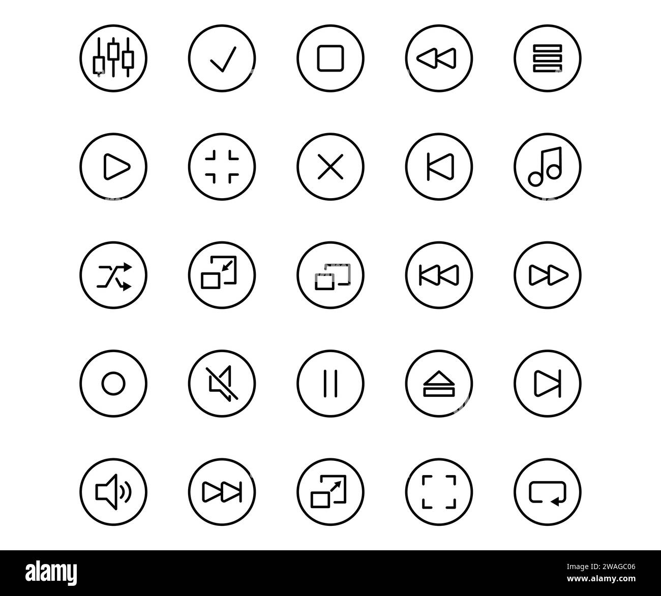 Vector line set Media player icon. Music symbol and multimedia play ...