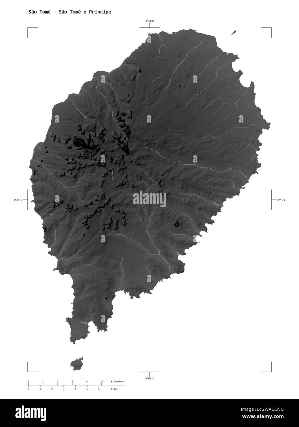 Shape of a Grayscale elevation map with lakes and rivers of the Sao ...