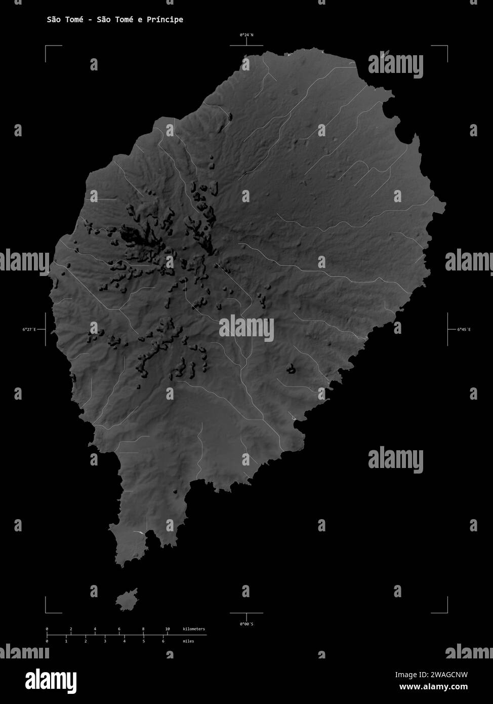 Shape of a Grayscale elevation map with lakes and rivers of the Sao ...