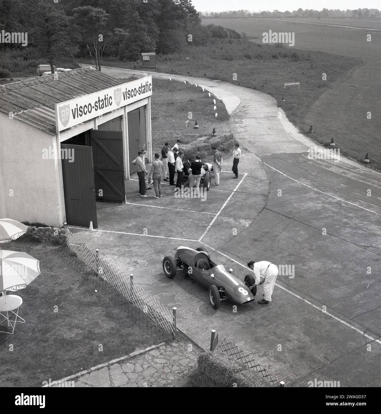 1962, historical, at Geoff Clarke's motor racing stables at the Finmere ...
