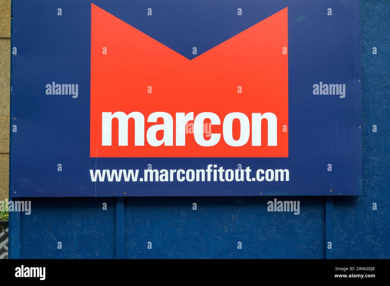Marcon Construction Fit Out sign, UK Stock Photo - Alamy