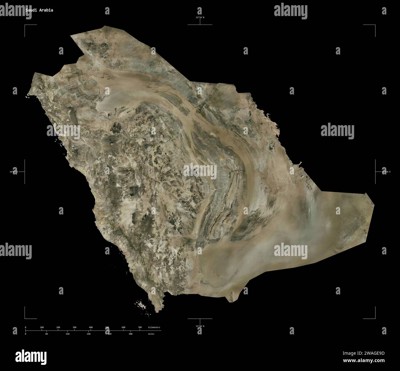 Shape of a high resolution satellite map of the Saudi Arabia, with ...