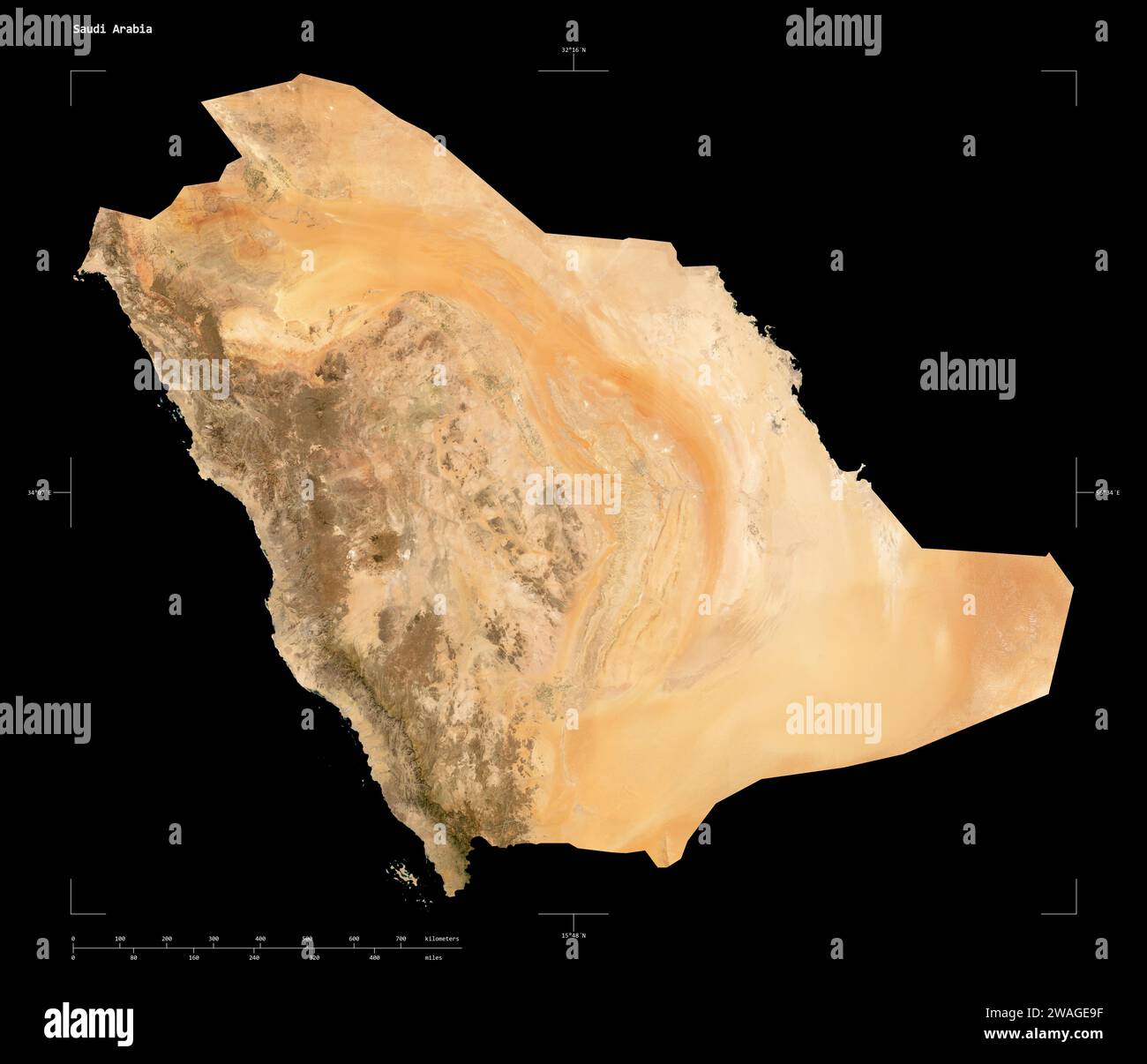 Shape of a low resolution satellite map of the Saudi Arabia, with ...