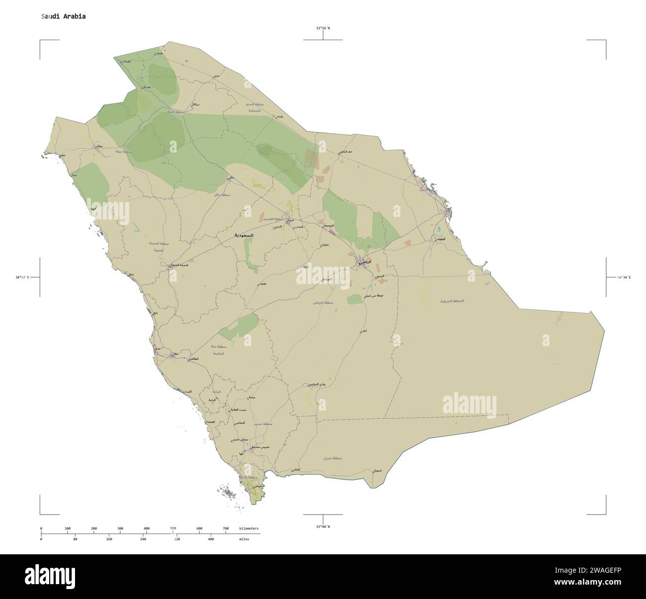 Shape of a topographic, OSM Humanitarian style map of the Saudi Arabia ...