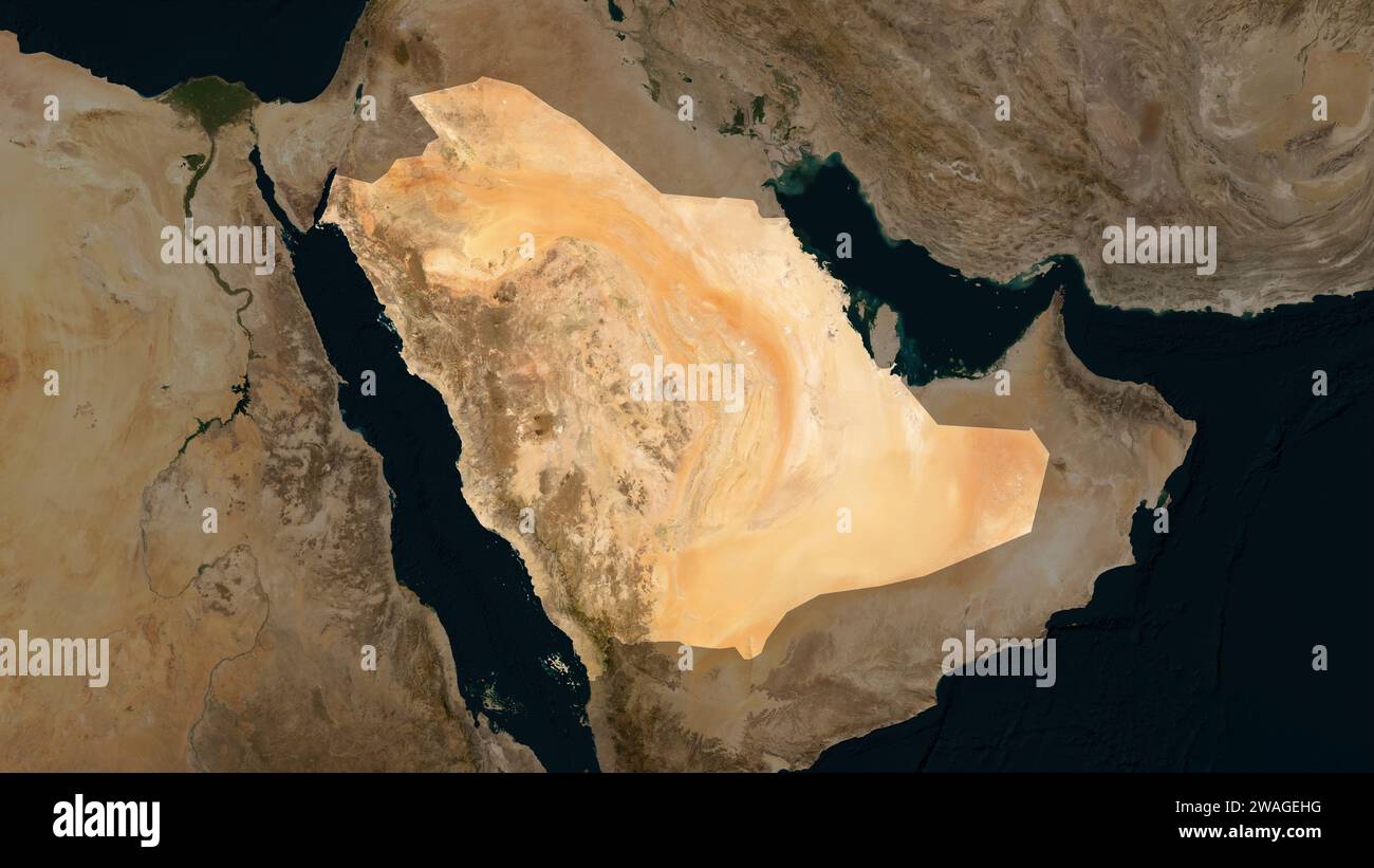 Saudi Arabia highlighted on a low resolution satellite map Stock Photo - Alamy