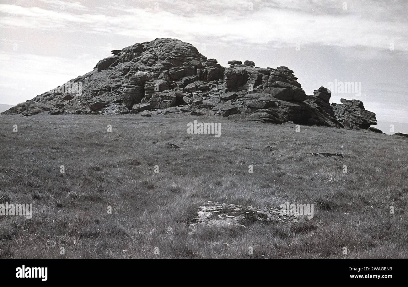 1950s, historical, a large crag, a rocky outpost, on the uplands of the ...