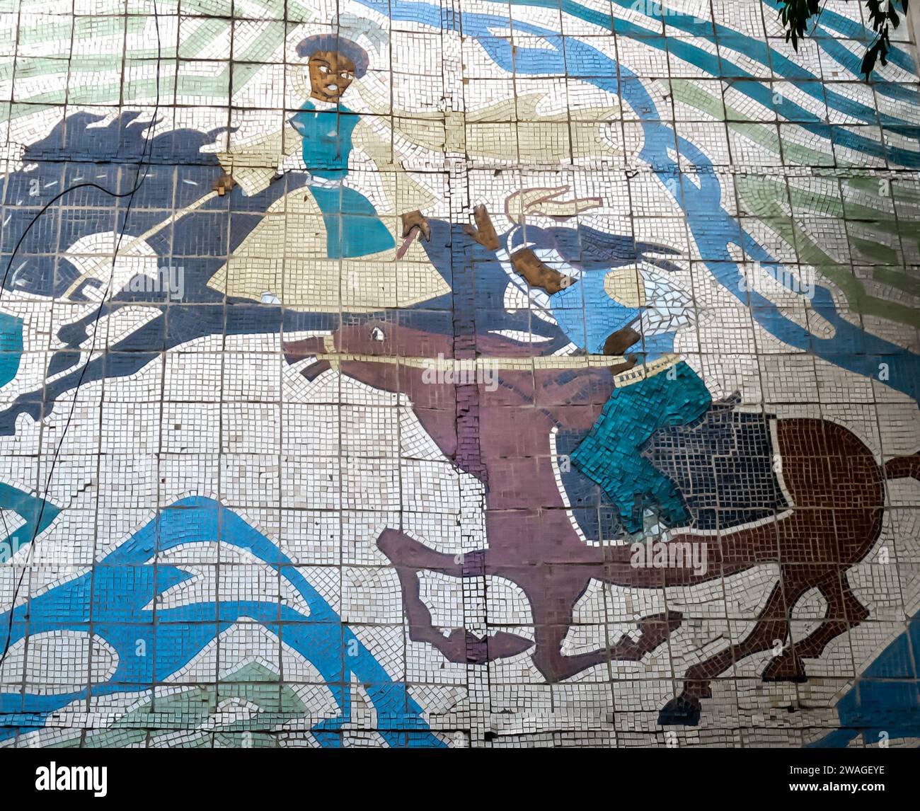 A mosaic with a traditional Kazakh theme- battle on horses, warriors in ...