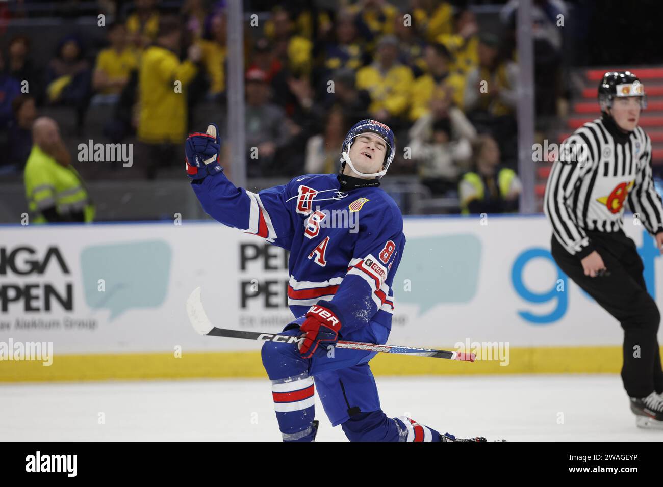GOTHENBURG, SWEDEN 20240104USA's Jimmy Snuggerud celebrates scoring ...
