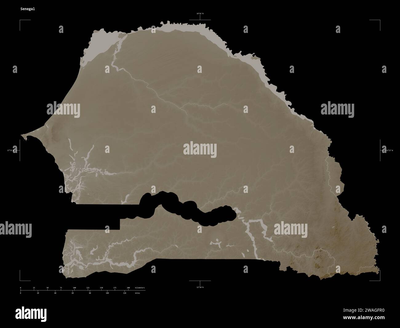 Shape of a elevation map colored in sepia tones with lakes and rivers ...