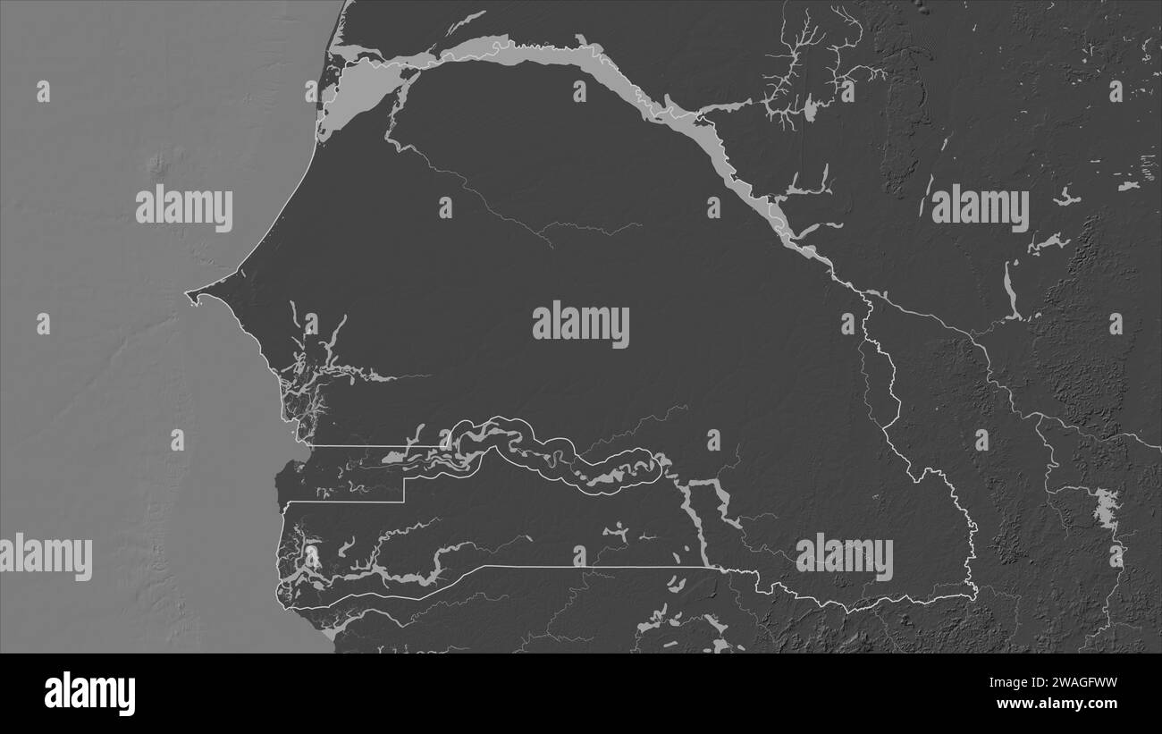 Senegal outlined on a Bilevel elevation map with lakes and rivers Stock ...