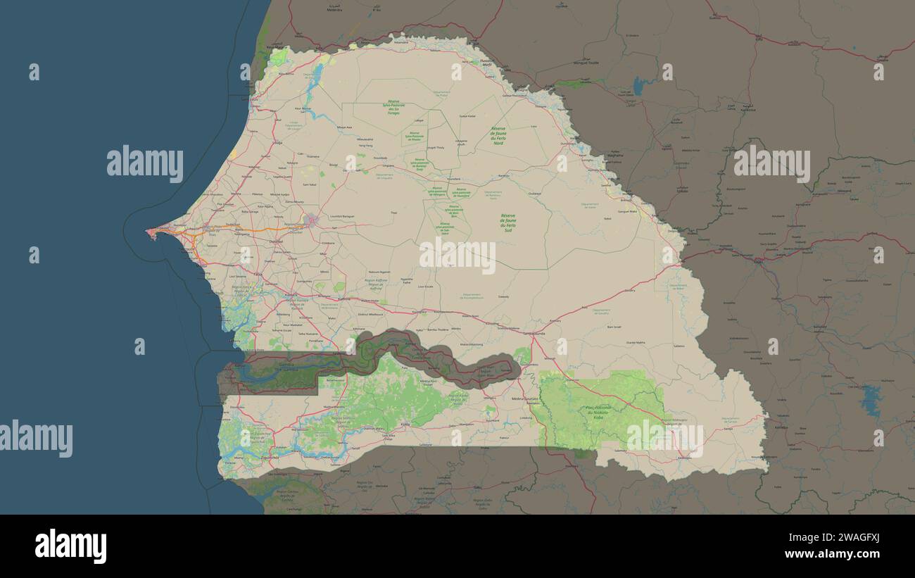 Senegal highlighted on a topographic, OSM Germany style map Stock Photo - Alamy