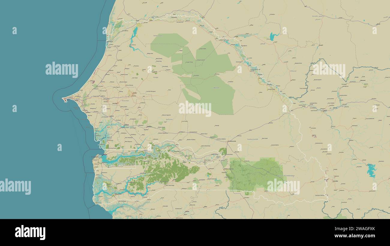 Senegal outlined on a topographic, OSM Humanitarian style map Stock Photo - Alamy