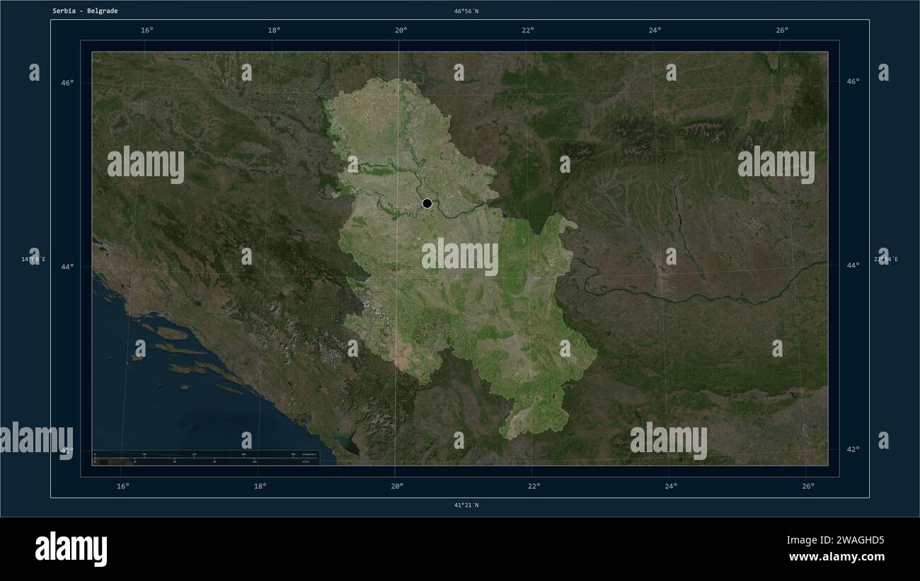 Serbia highlighted on a high resolution satellite map map with the ...