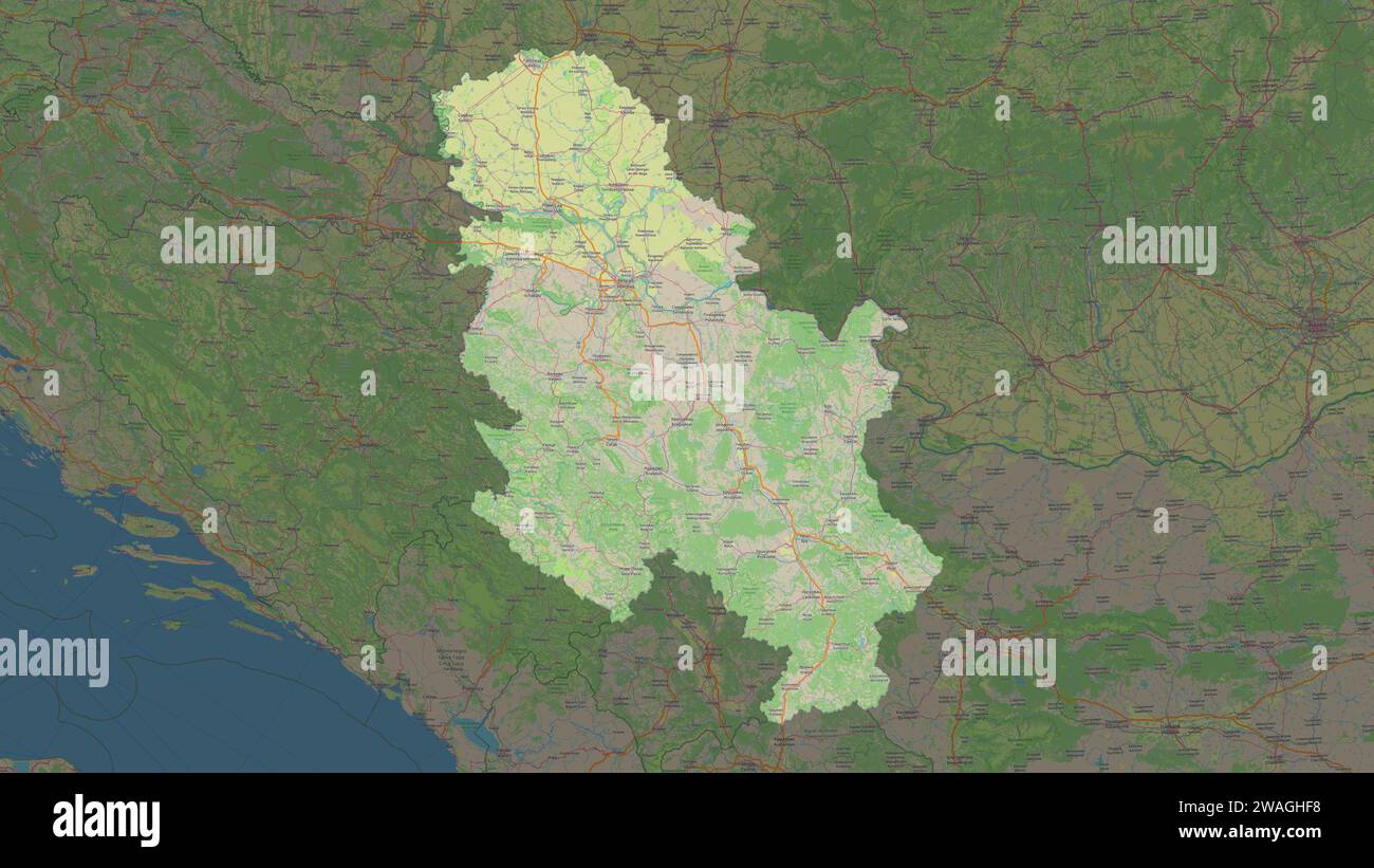 Serbia highlighted on a topographic, OSM Germany style map Stock Photo - Alamy