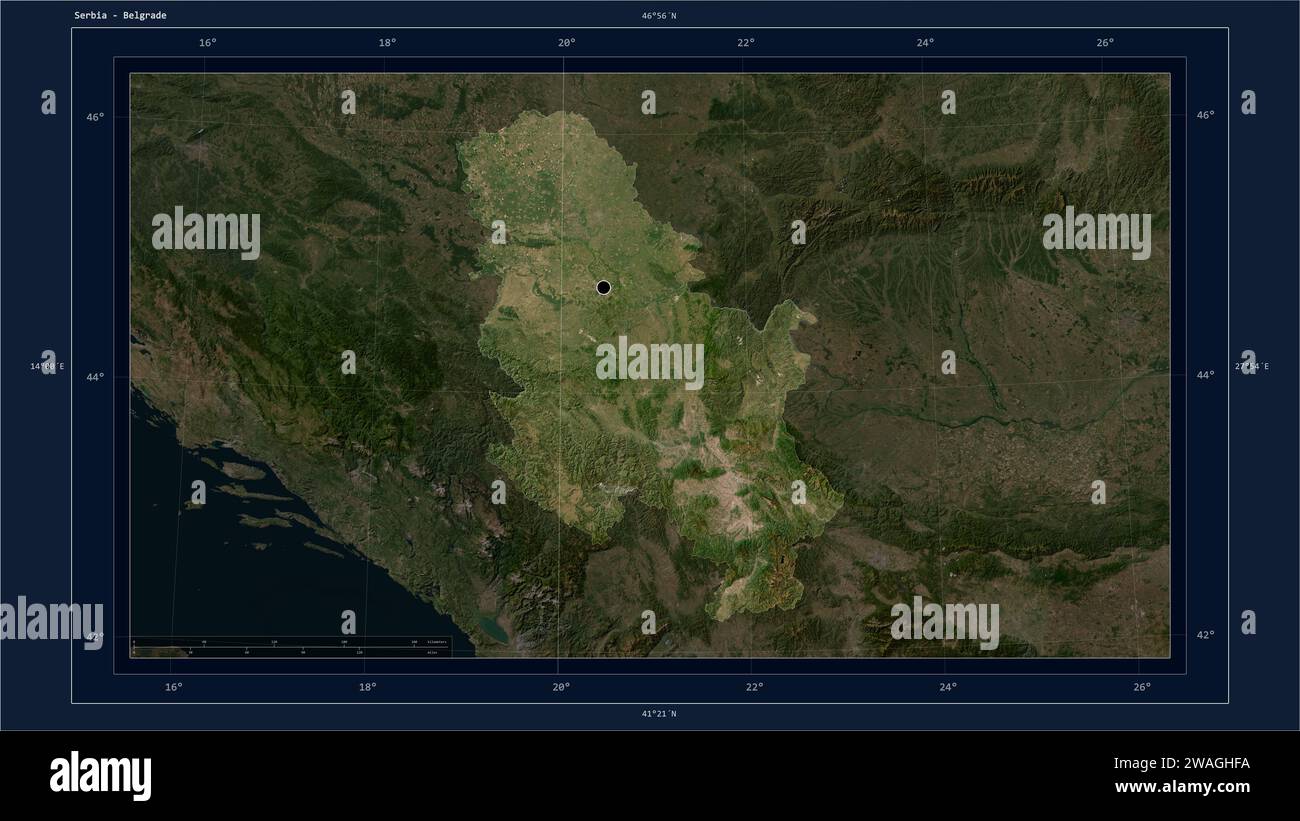 Serbia highlighted on a low resolution satellite map map with the ...