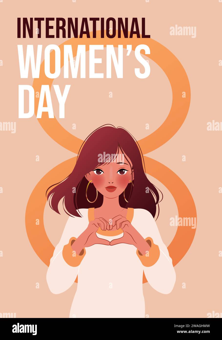 International Women's Day. 8 March. Poster with young woman Stock ...