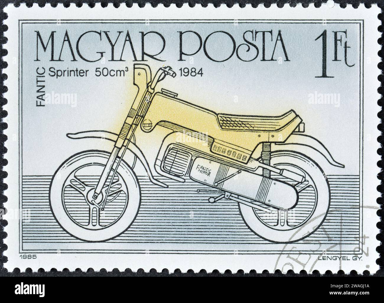 Cancelled postage stamp printed by Hungary, that shows Fantic Sprinter ...