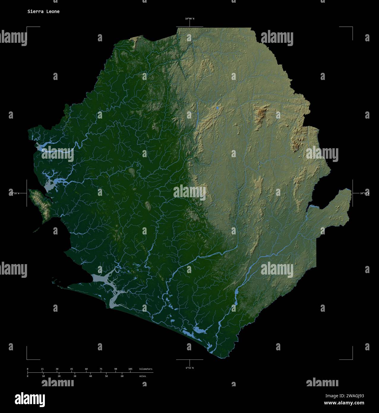 Shape of a Colored elevation map with lakes and rivers of the Sierra ...