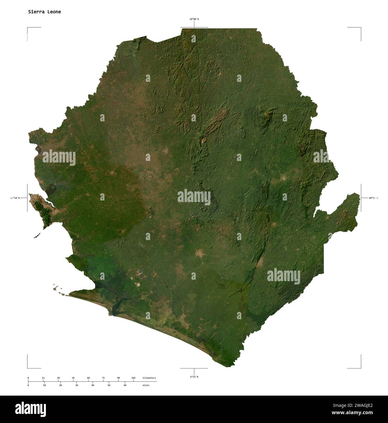 Shape of a low resolution satellite map of the Sierra Leone, with ...