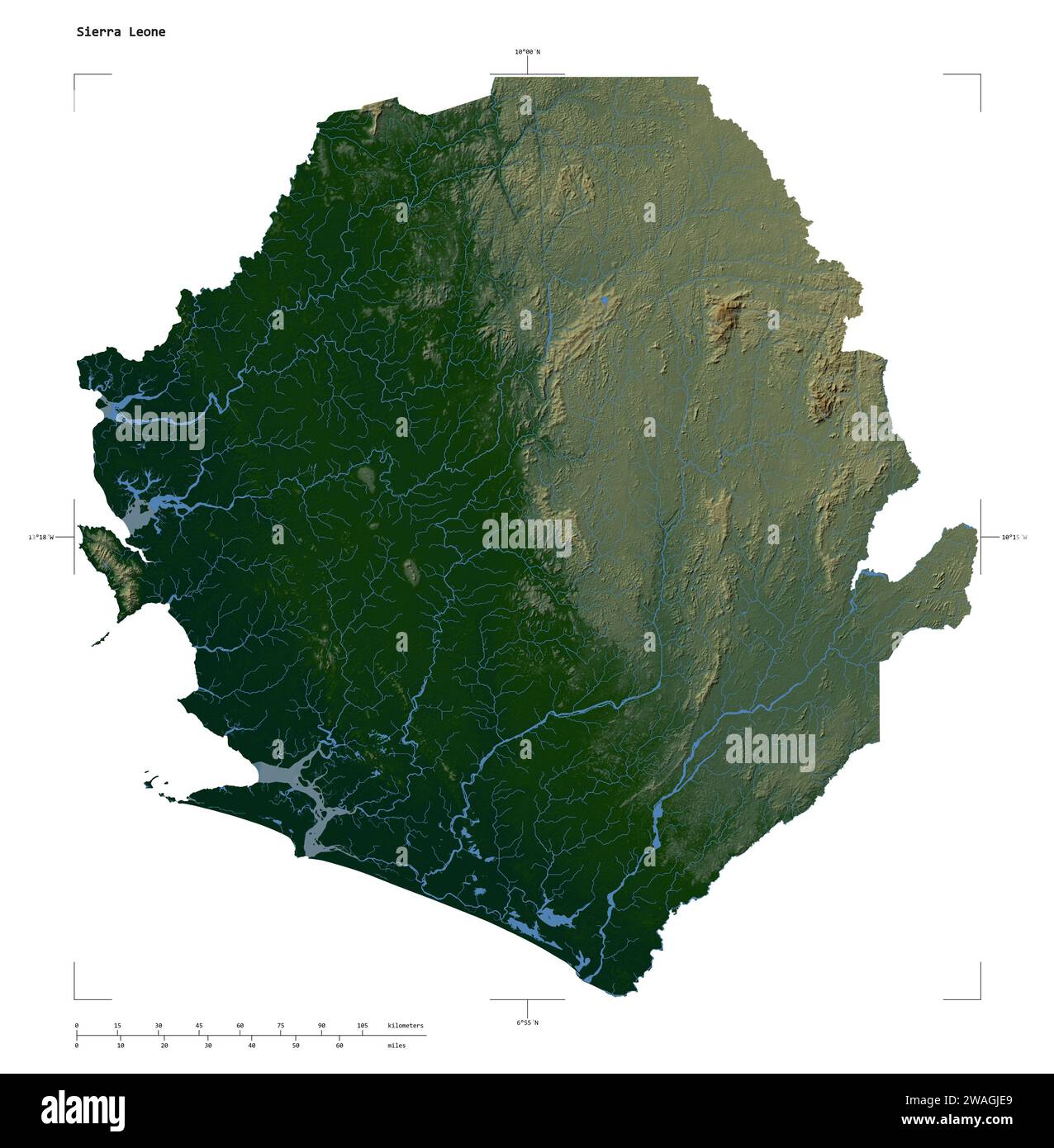 Shape of a Colored elevation map with lakes and rivers of the Sierra ...