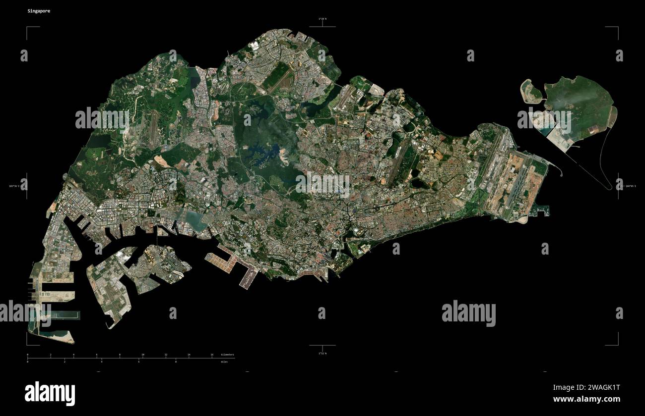 Shape of a high resolution satellite map of the Singapore, with ...