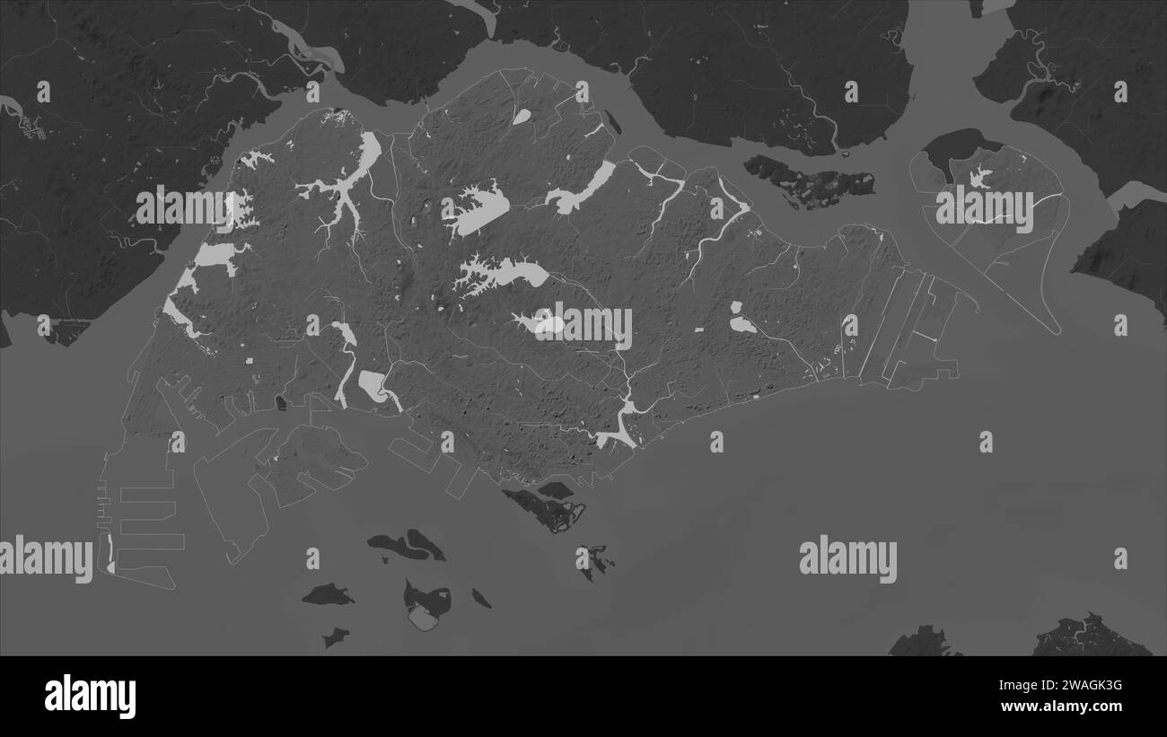 Singapore highlighted on a Grayscale elevation map with lakes and rivers Stock Photo - Alamy
