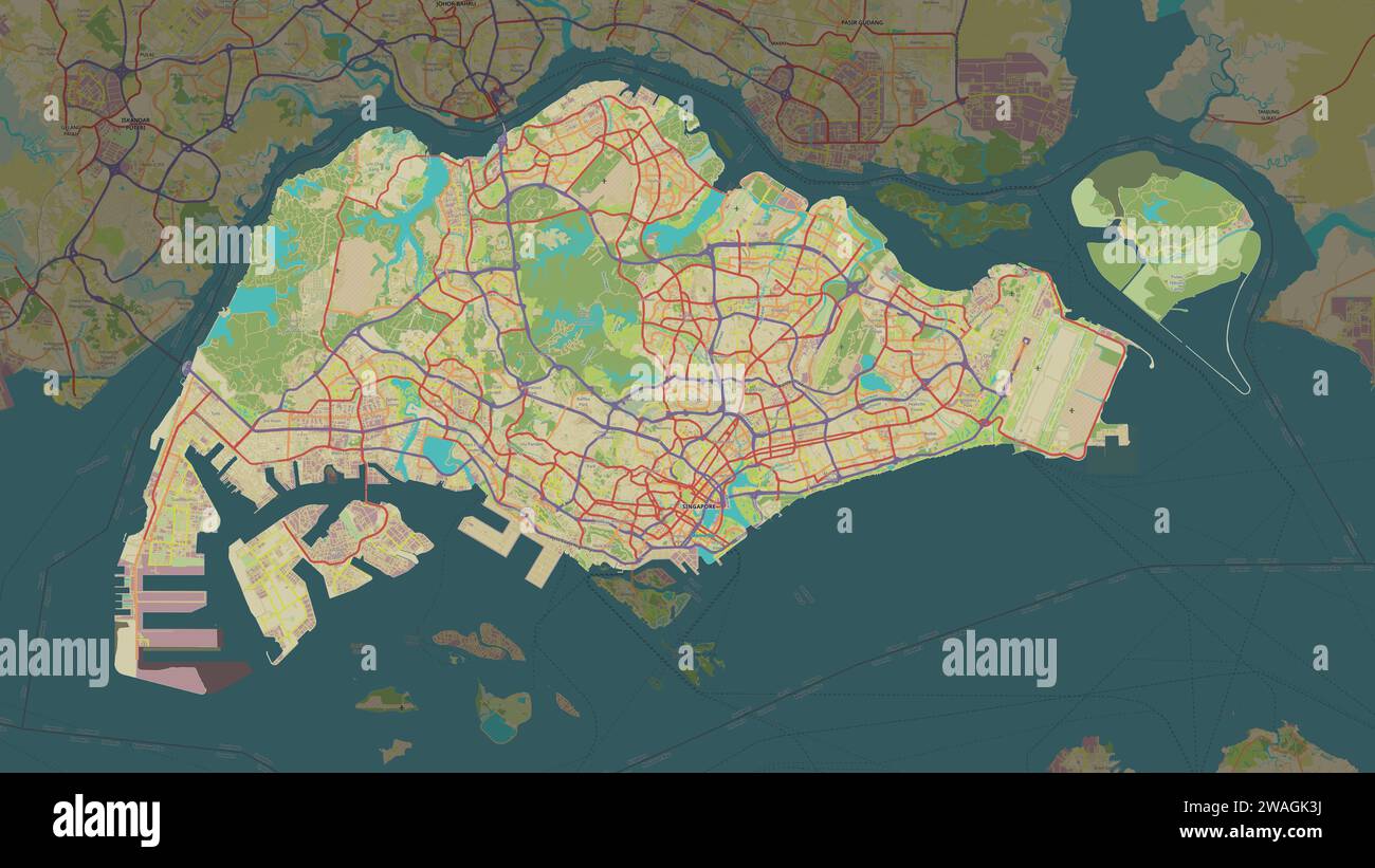 Singapore highlighted on a topographic, OSM Humanitarian style map ...