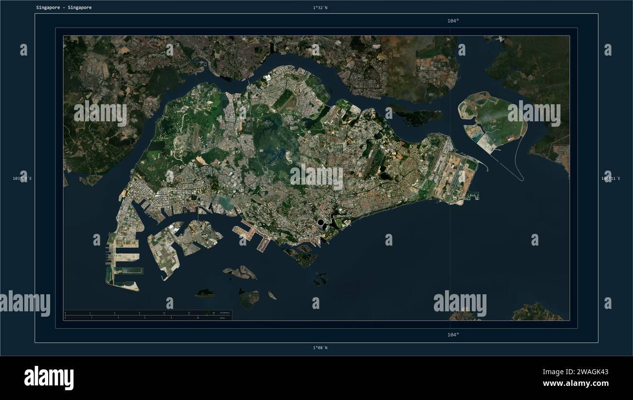 Singapore highlighted on a high resolution satellite map map with the ...