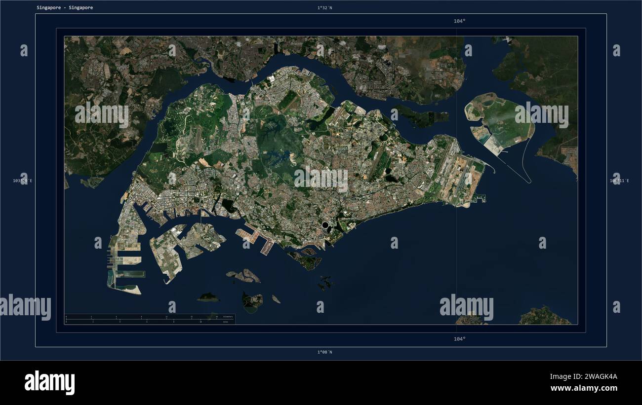 Singapore highlighted on a low resolution satellite map map with the ...