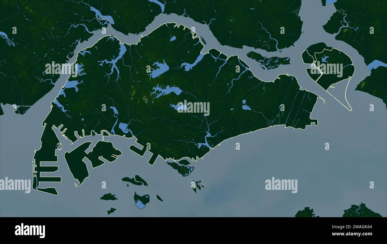 Singapore outlined on a Colored elevation map with lakes and rivers ...