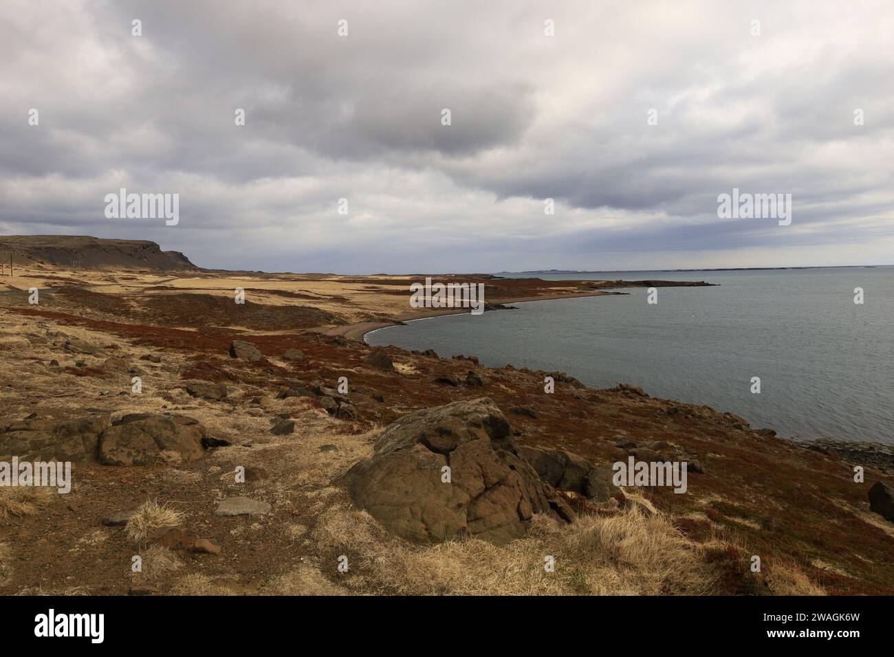 View of the Fáskrúðsfjörður fjord located in the east of Iceland, in ...