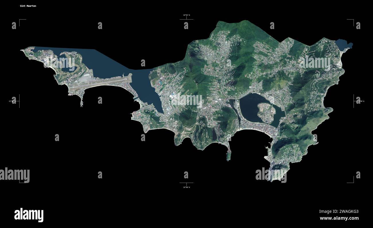 Shape of a high resolution satellite map of the Sint Maarten, with ...
