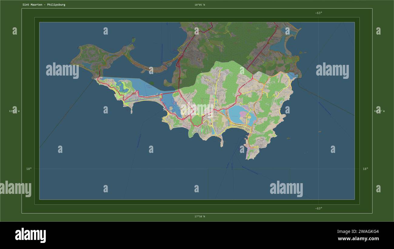 Sint Maarten highlighted on a topographic, OSM Germany style map map ...