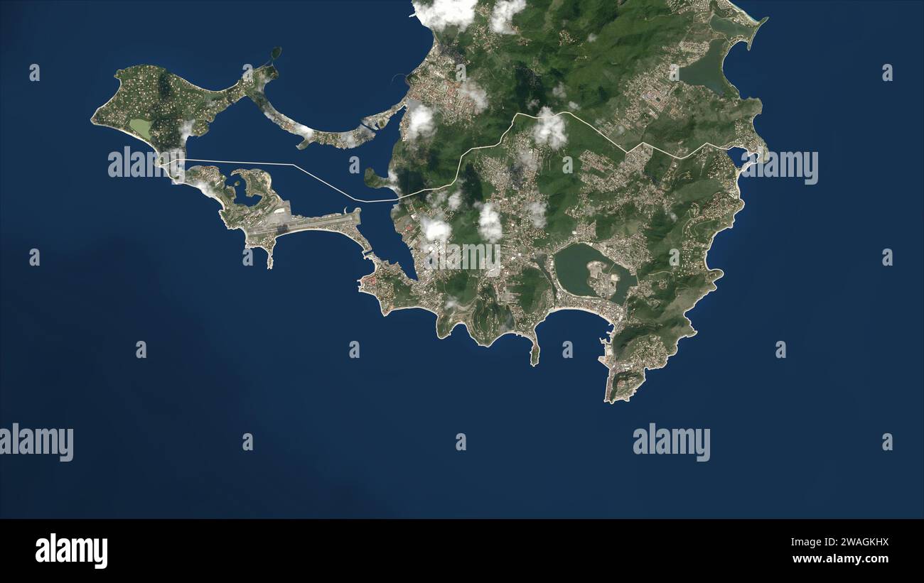 Sint Maarten outlined on a low resolution satellite map Stock Photo - Alamy