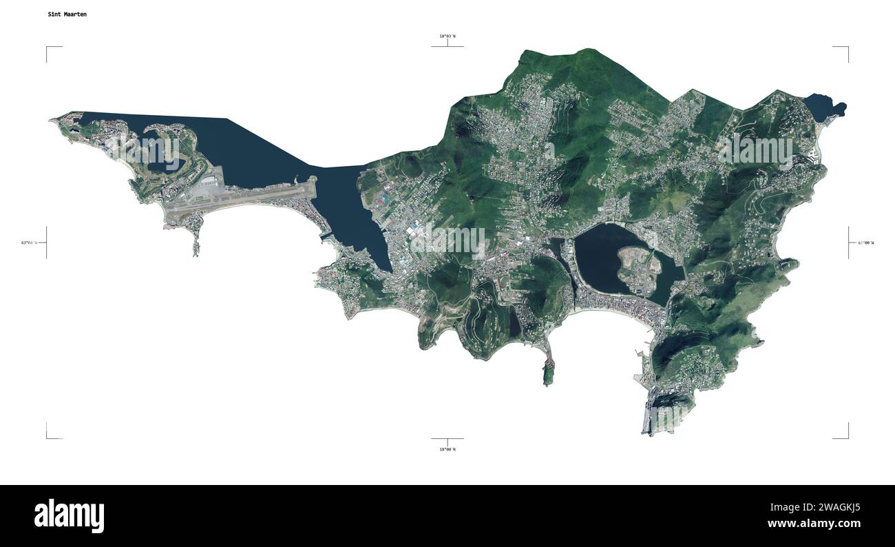 Shape of a high resolution satellite map of the Sint Maarten, with ...