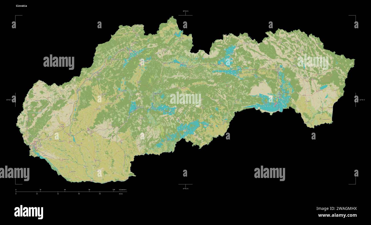 Shape of a topographic, OSM Humanitarian style map of the Slovakia ...