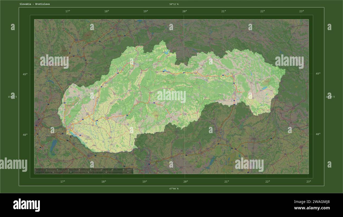 Slovakia highlighted on a topographic, OSM Germany style map map with ...