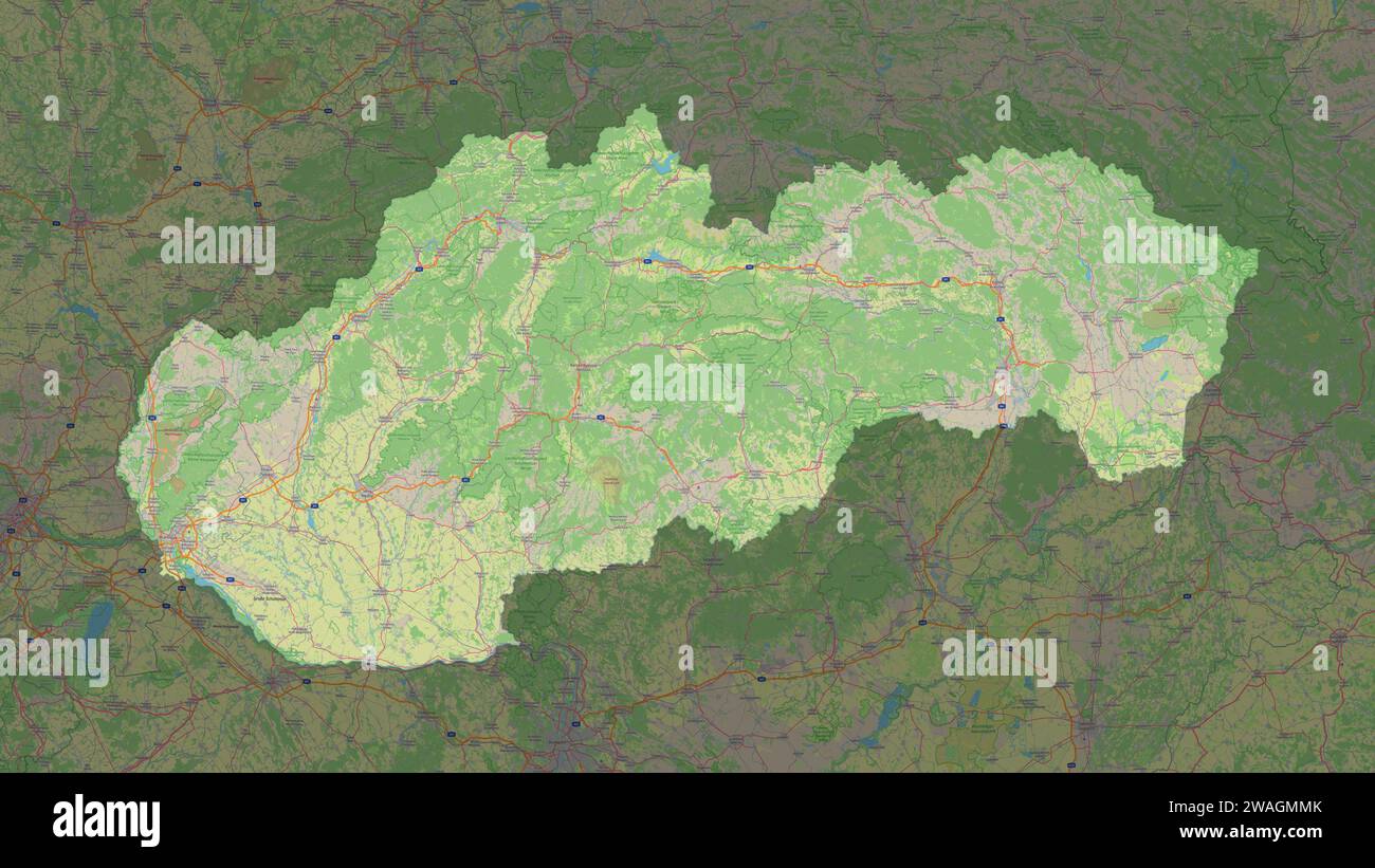 Slovakia highlighted on a topographic, OSM Germany style map Stock ...