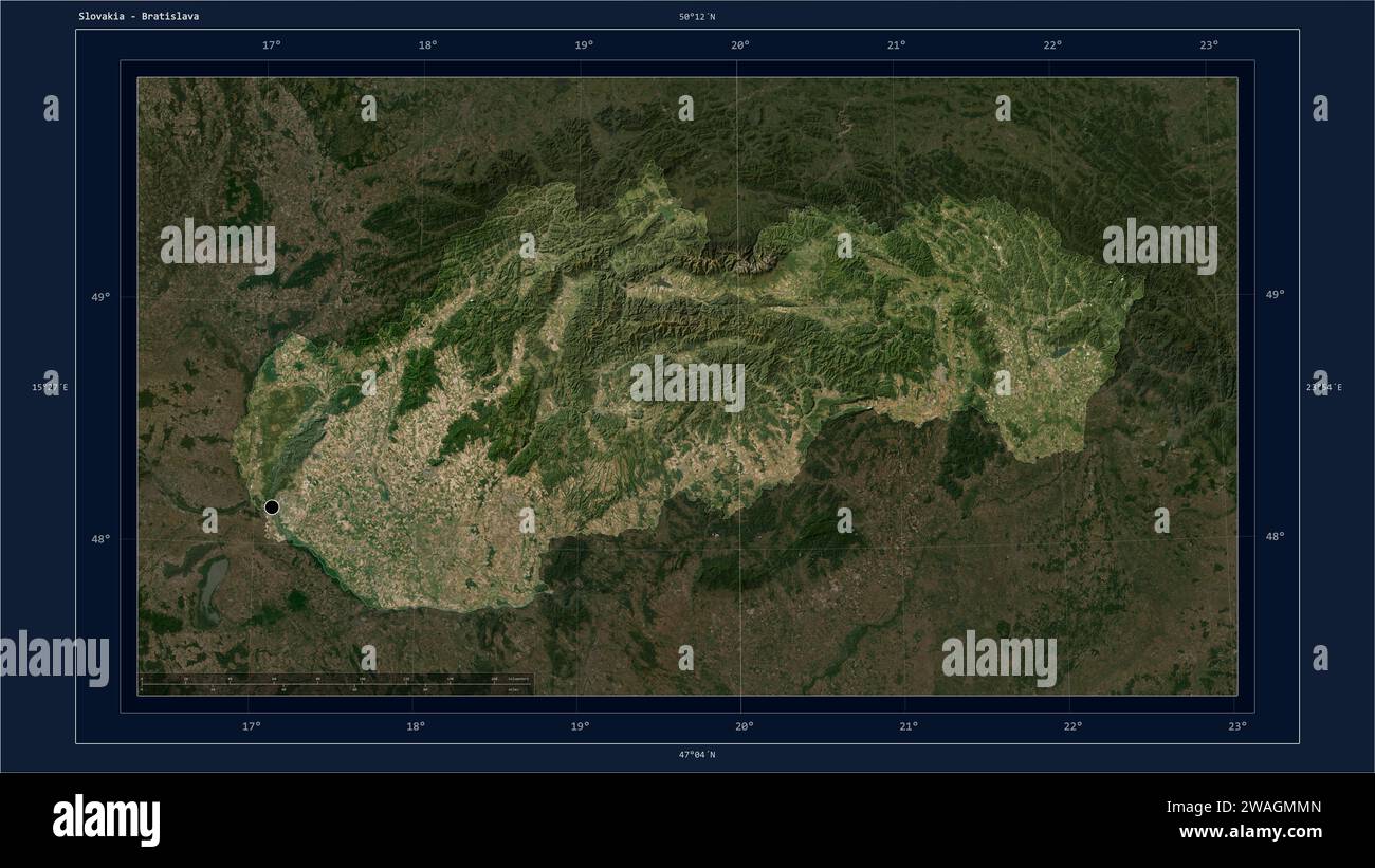 Slovakia highlighted on a low resolution satellite map map with the ...