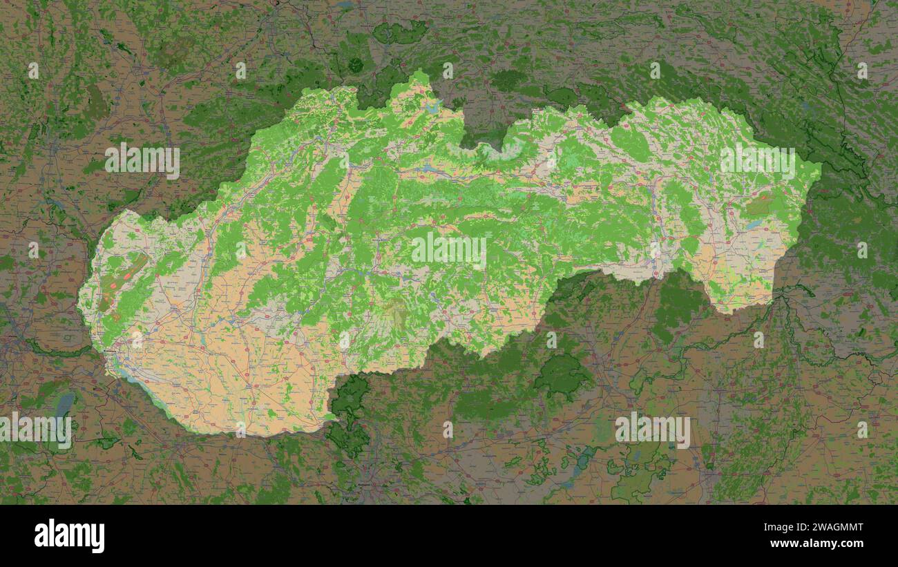 Slovakia highlighted on a topographic, OSM France style map Stock Photo ...