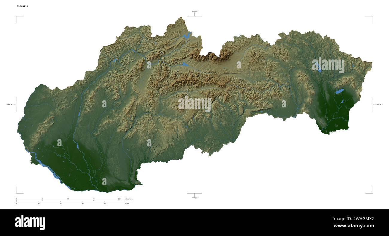 Shape of a Colored elevation map with lakes and rivers of the Slovakia ...