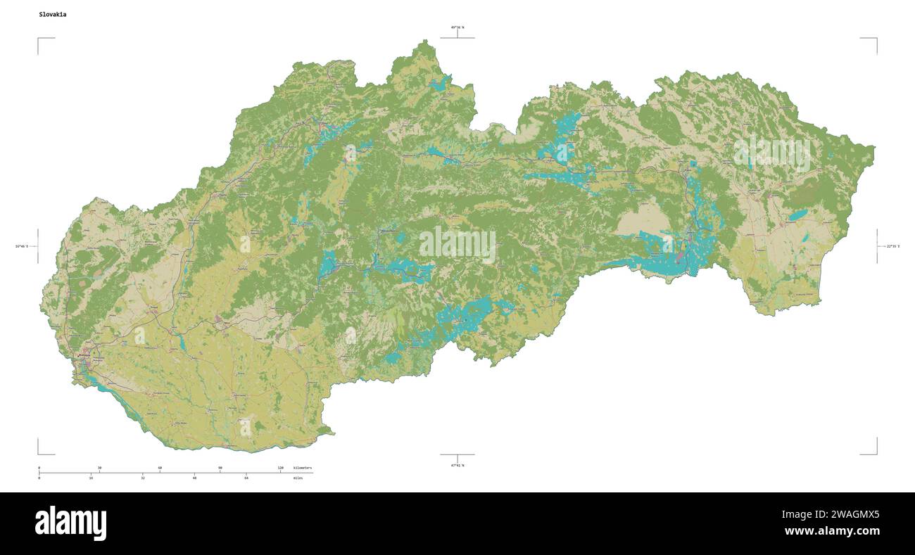 Shape of a topographic, OSM Humanitarian style map of the Slovakia ...