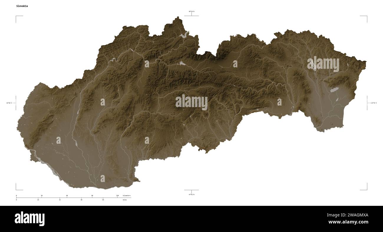 Shape of a elevation map colored in sepia tones with lakes and rivers ...